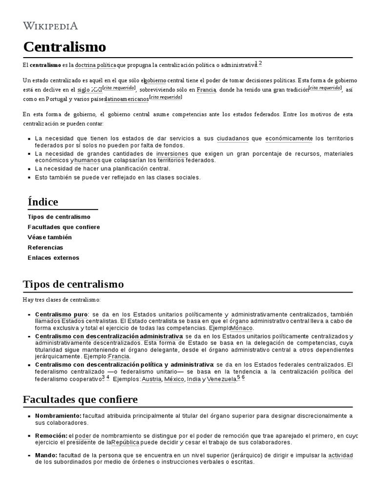 Centralismo | PDF | Federación | Estado (política)
