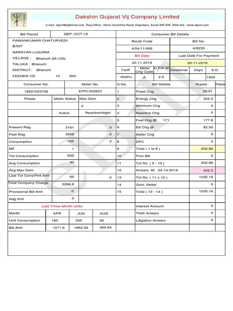 Dakshin Gujarat Vij Company Limited: Bill Date | PDF | Business | Nature