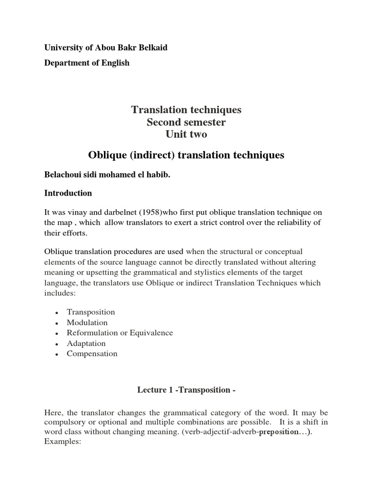 4-L2 Oblique (Indirect) Translation Techniques | PDF | Translations | Noun