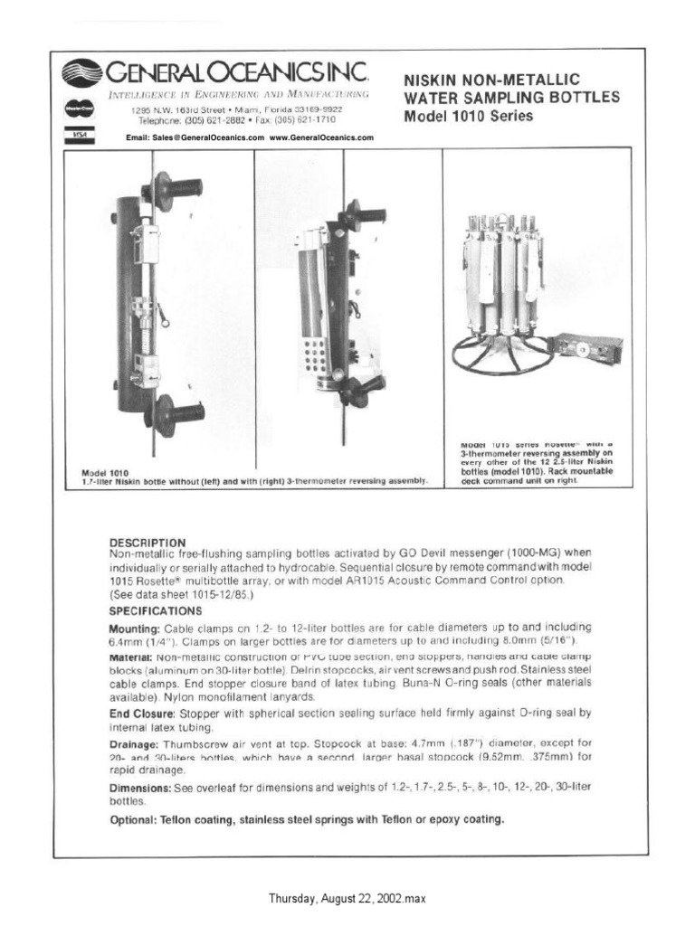1010 Niskin Sampler | PDF