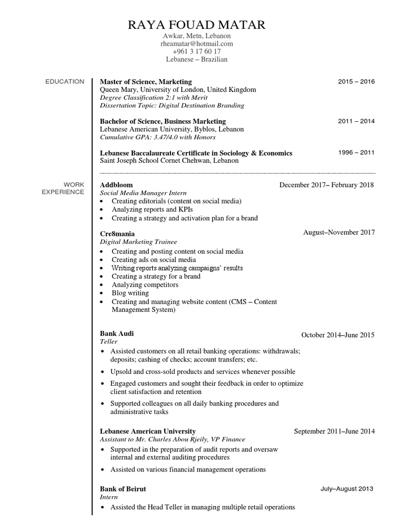 Rita CV | PDF | Lebanon | Banks