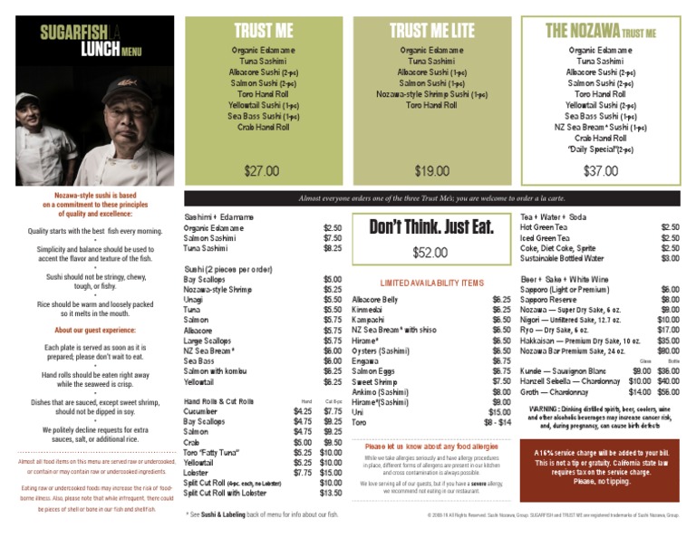 Trust Me Trust Me Lite Lunch: The Nozawa Sugarfishla | PDF | Sushi ...