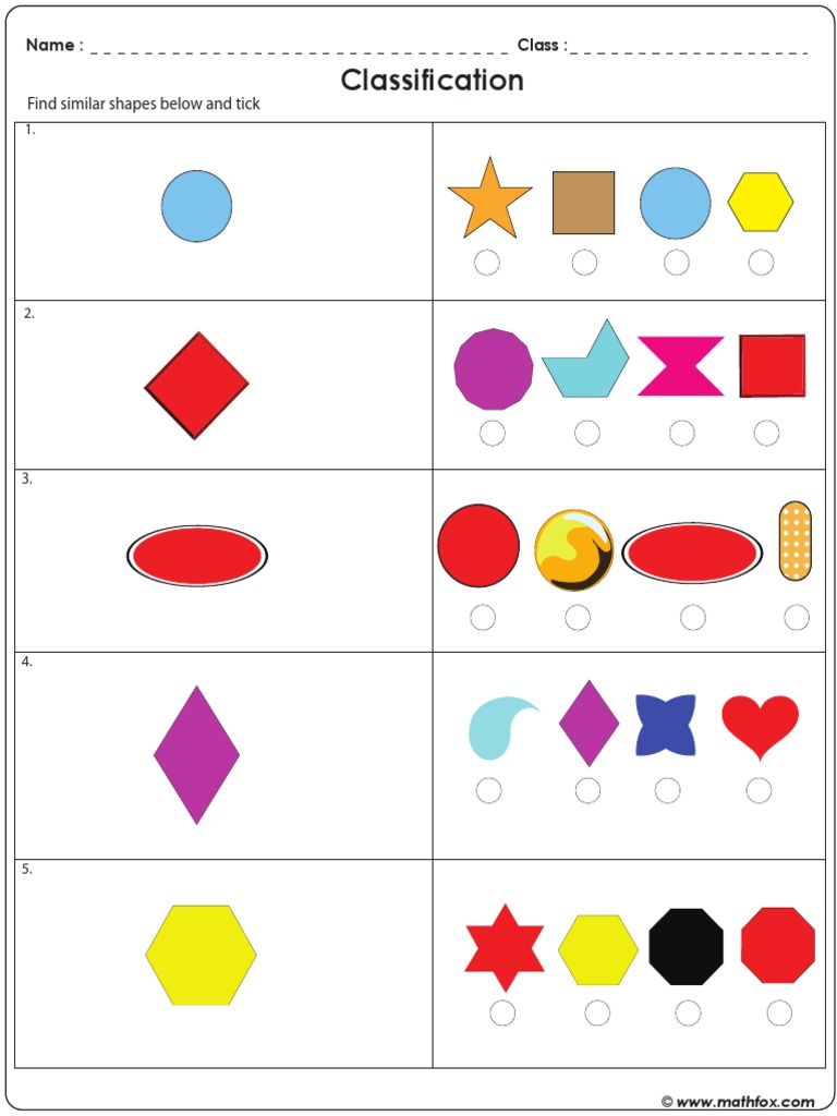 Classification: Find Similar Shapes Below and Tick | PDF