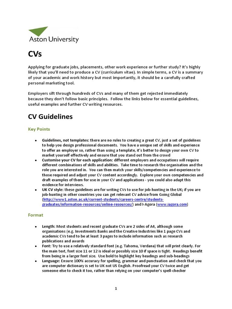 CV Guidelines | Download Free PDF | Résumé | Employment