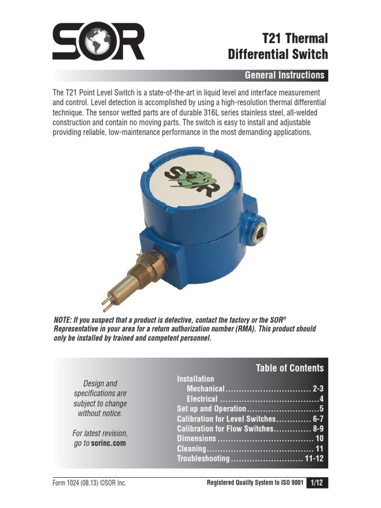 T21 Thermal Differential Switch: General Instructions | PDF | Relay ...