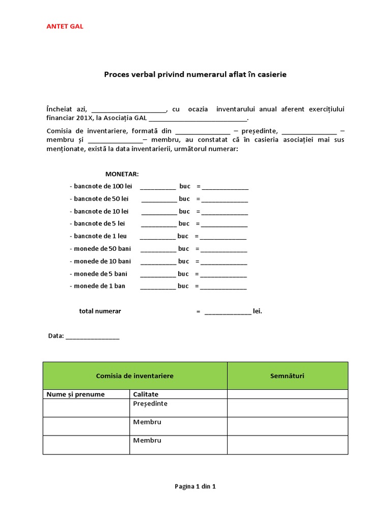 Model Proces Verbal Numerar | PDF