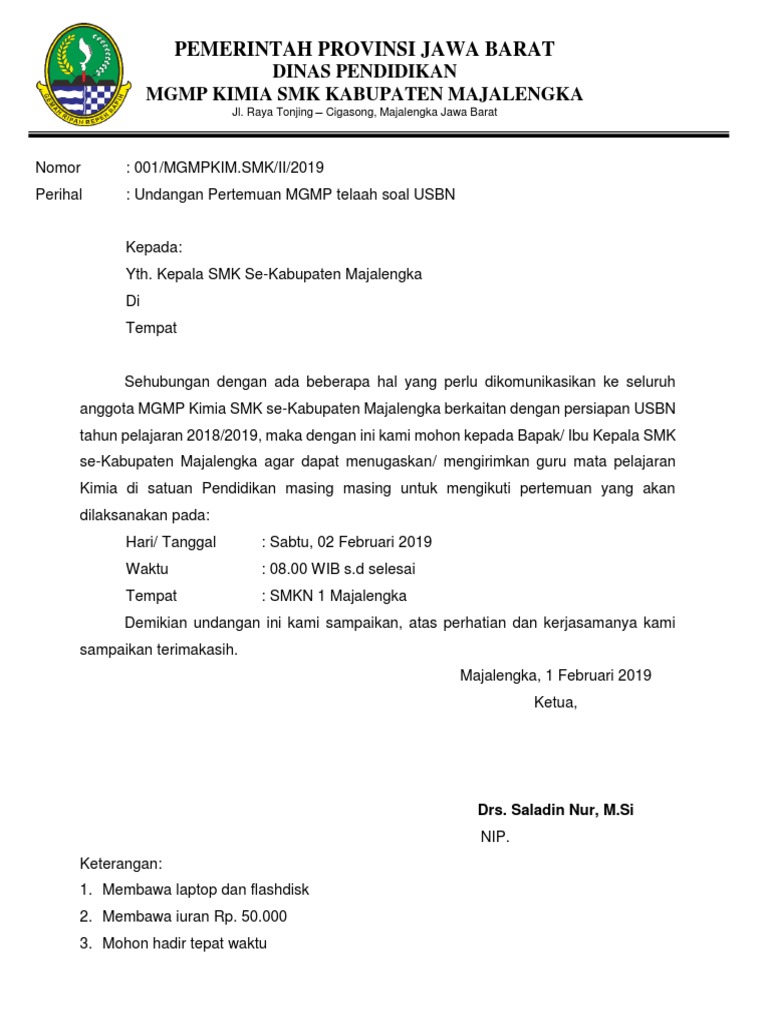 Surat MGMP Kimia | PDF