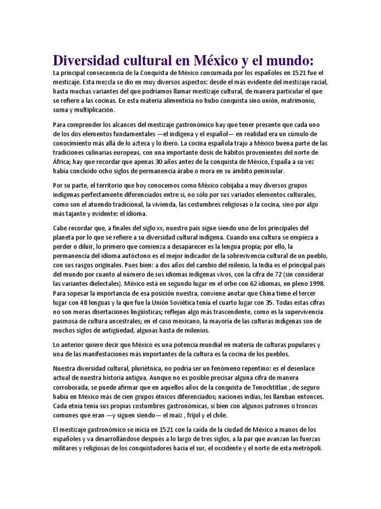Mestizaje y Diversidad Cultural en México | PDF | Diversidad cultural ...