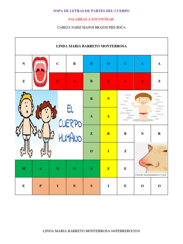 Sopa de letras: partes del cuerpo humano | PDF | Tecnología de ...