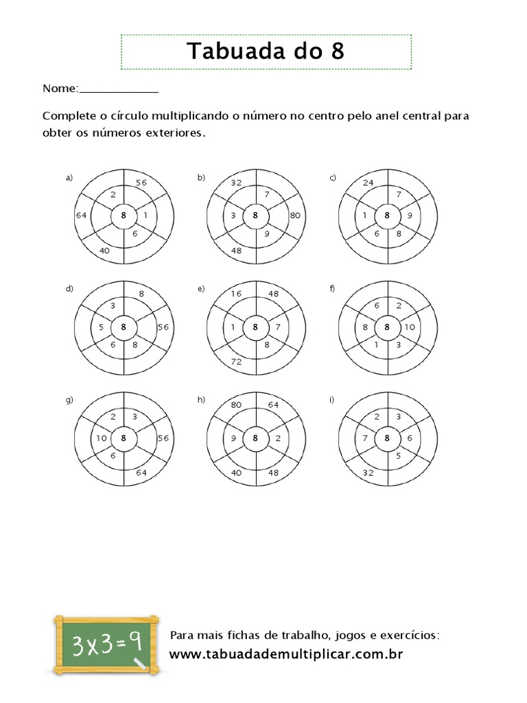Atividades da Tabuada do 8 | PDF | Ensino de Matemática | Lazer