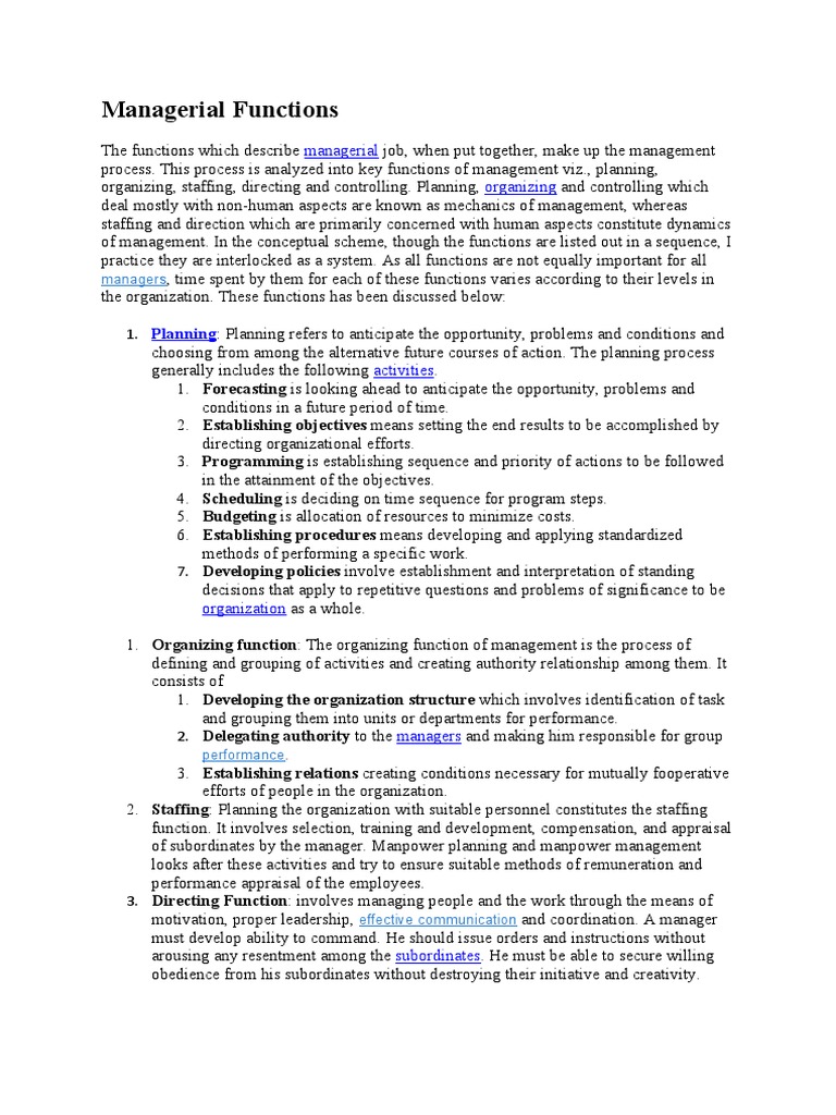 Managerial Functions | PDF | Career & Growth