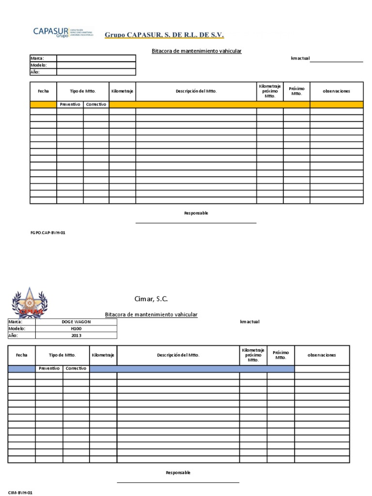 Bitácora de Mantenimiento Vehicular | PDF | Vehículo de motor | Coche