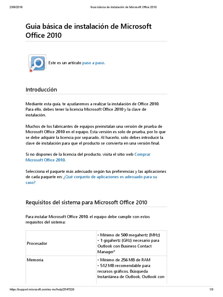 Guia Básica de Instalación de Microsoft Office 2010 | PDF | Microsoft ...