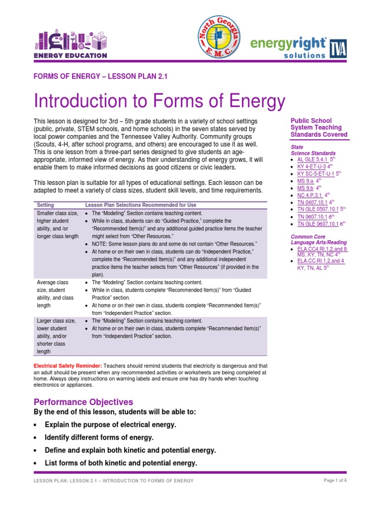 LP 2.1 Forms of Energy Introduction | PDF | Potential Energy | Motion ...