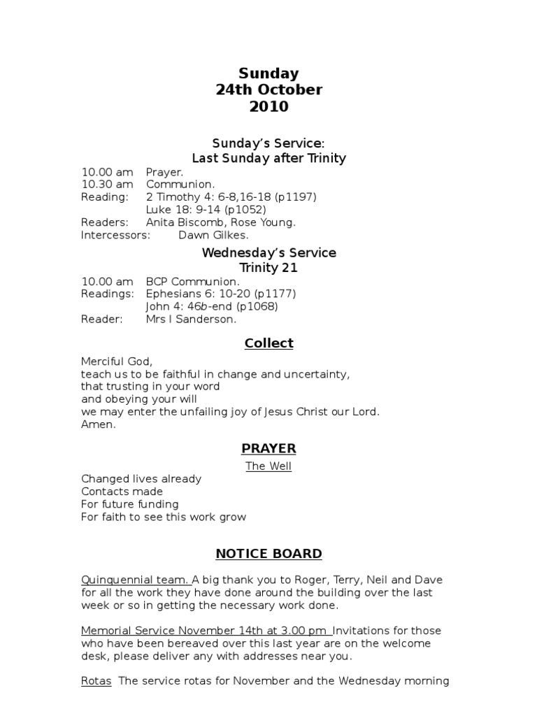 Sunday 24th October 2010: Sunday's Service: Last Sunday After Trinity ...