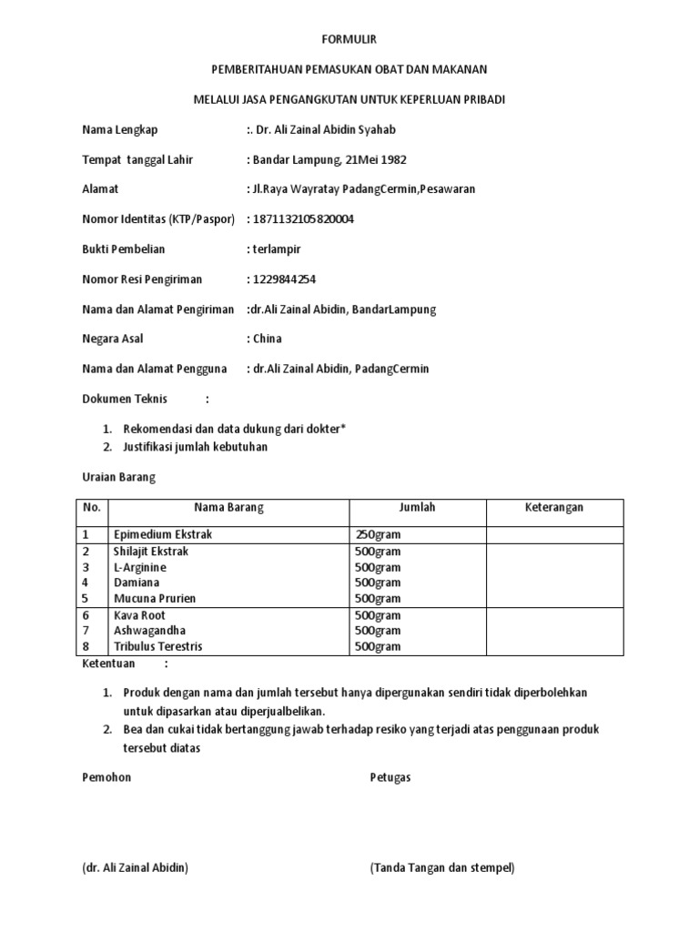Formulir Pengajuan Untuk Ski Bpom - Untuk Personal | PDF
