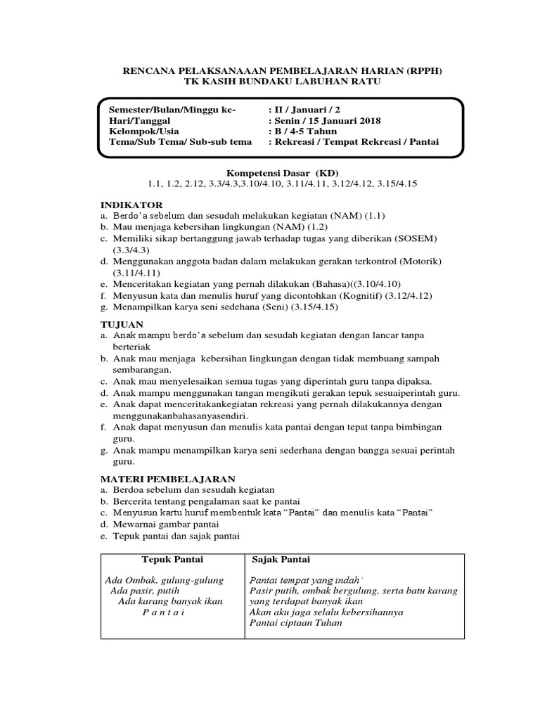 RPPH Tema Rekreasi | PDF