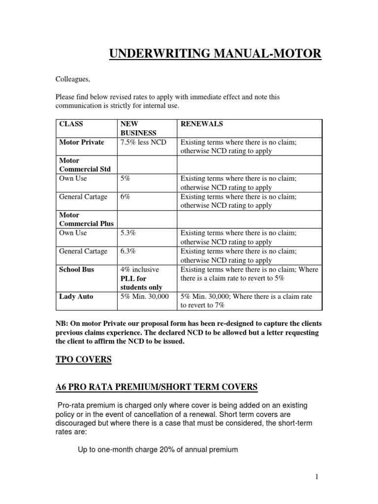 Motor and Non-Motor Insurance Rates | PDF | Underwriting | Insurance