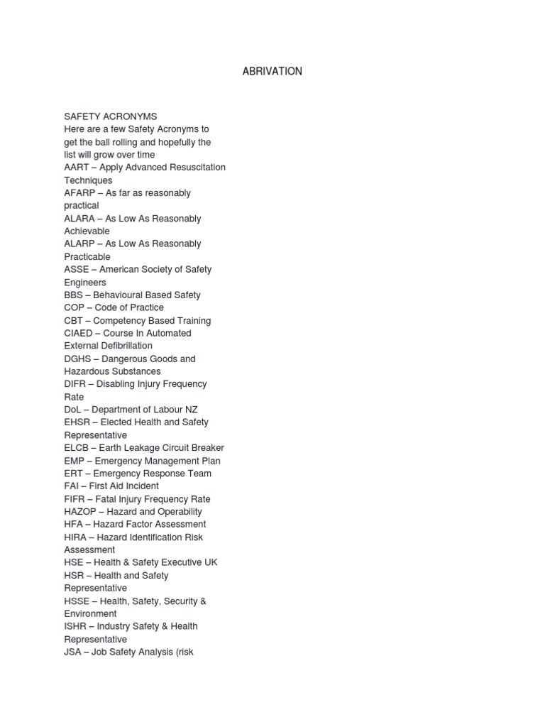 Safety Acronyms Explained | PDF | Occupational Safety And Health | Safety