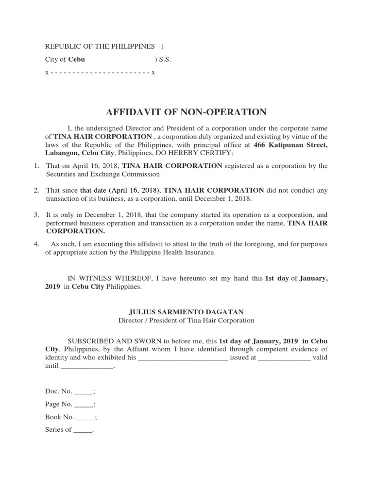 Affidavit of Non-Operation: That Date (April 16, 2018) | PDF