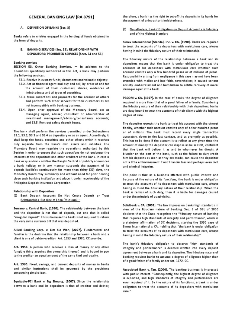 General Banking Law (Ra 8791) | PDF | Deposit Account | Fiduciary