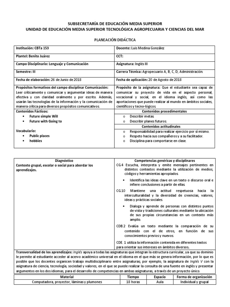 Formato Planeación Didáctica Inglés (Nuevo Modelo) | Evaluación | Maestros