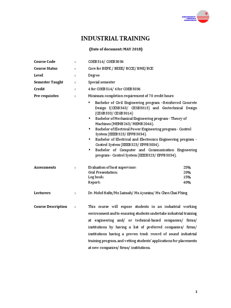 0.industrial Training Course Outline 20182019 | PDF | Engineering ...