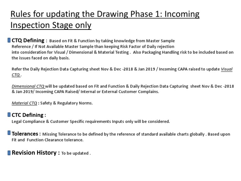 Rules For Updating The Drawing Phase 1: Incoming Inspection Stage Only ...