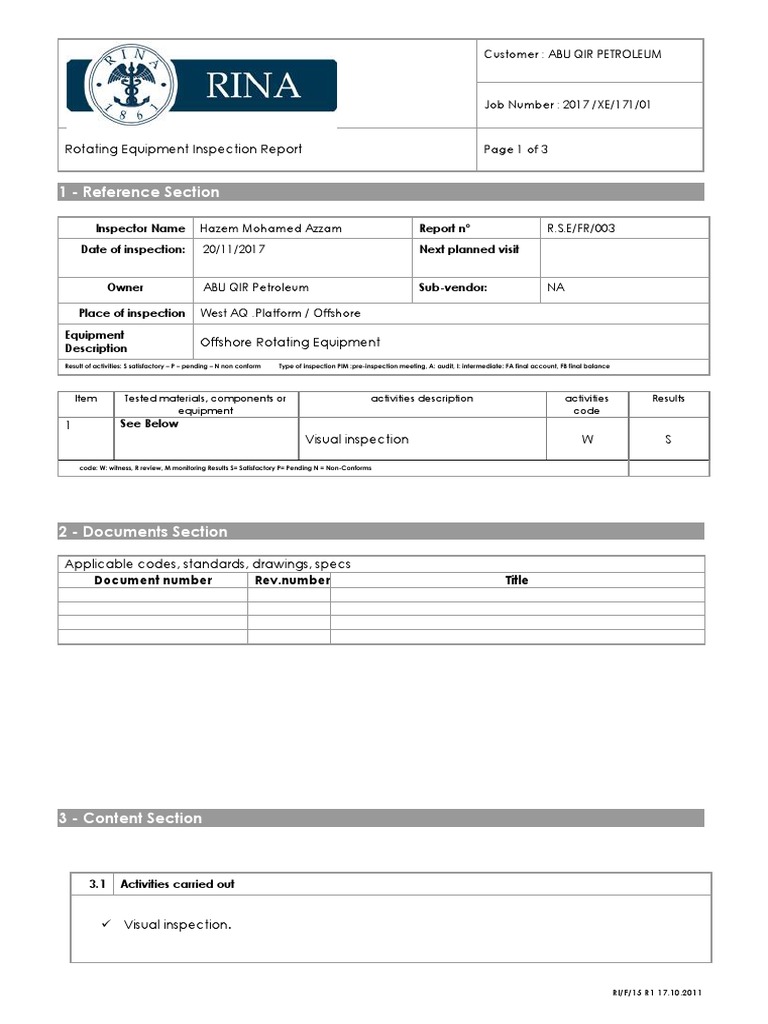 1 - Reference Section: Rotating Equipment Inspection Report | Download ...