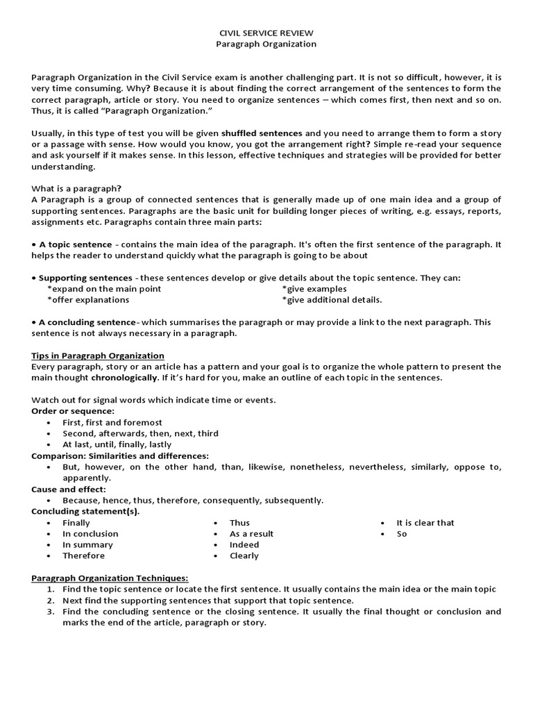 Organizing Sentences into a Cohesive Paragraph: Techniques for ...