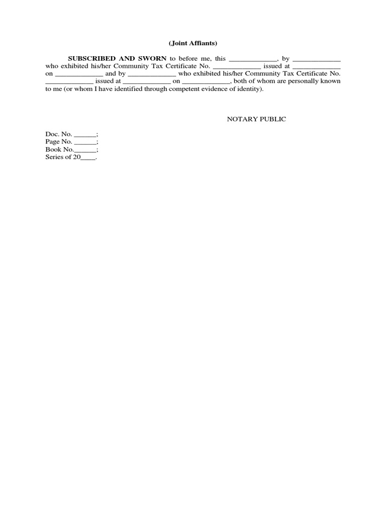 (Joint Affiants) SUBSCRIBED AND SWORN To Before Me, This - , by | PDF