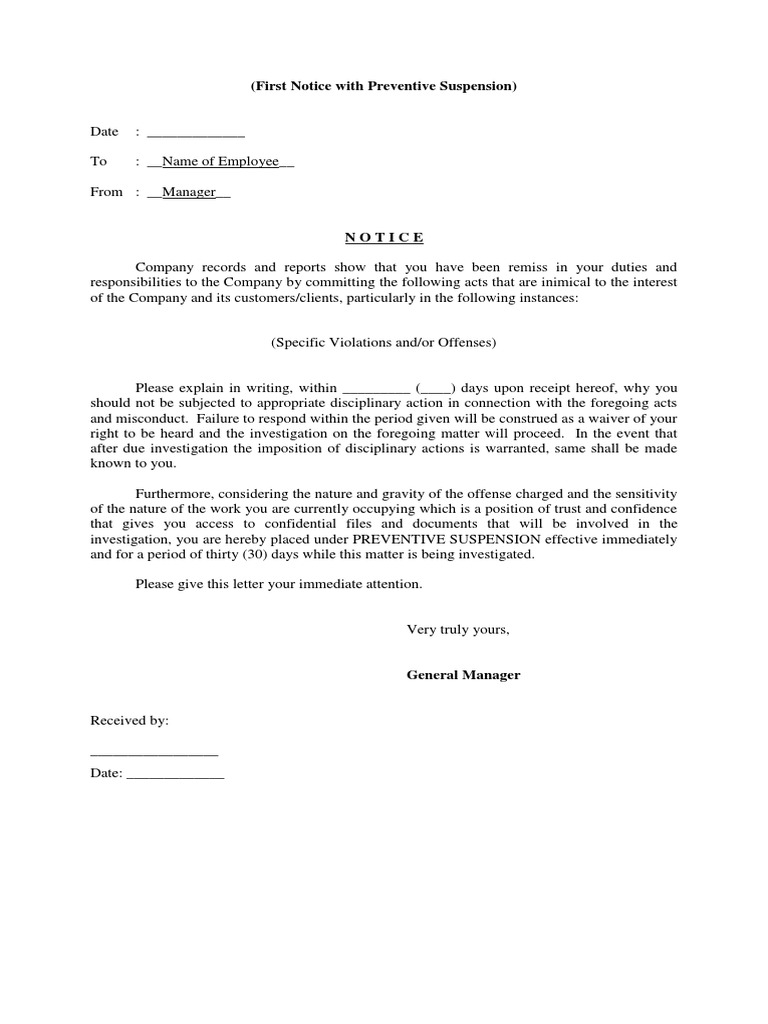 First Notice of Preventive Suspension | PDF | Law