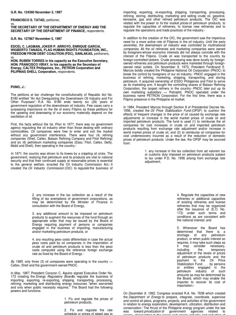 Tatad vs. Sec | PDF | Oil Refinery | Petroleum