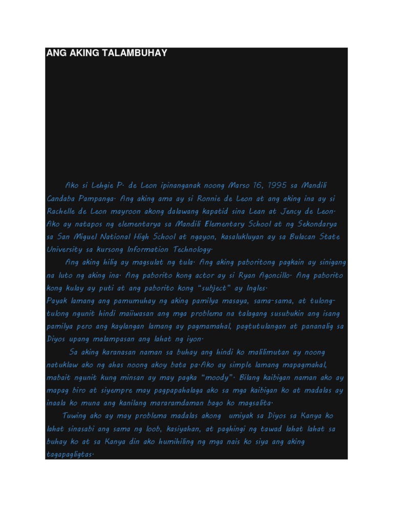 Talambuhay Example English Jaine G Mendoza Ang Aking Talambuhay