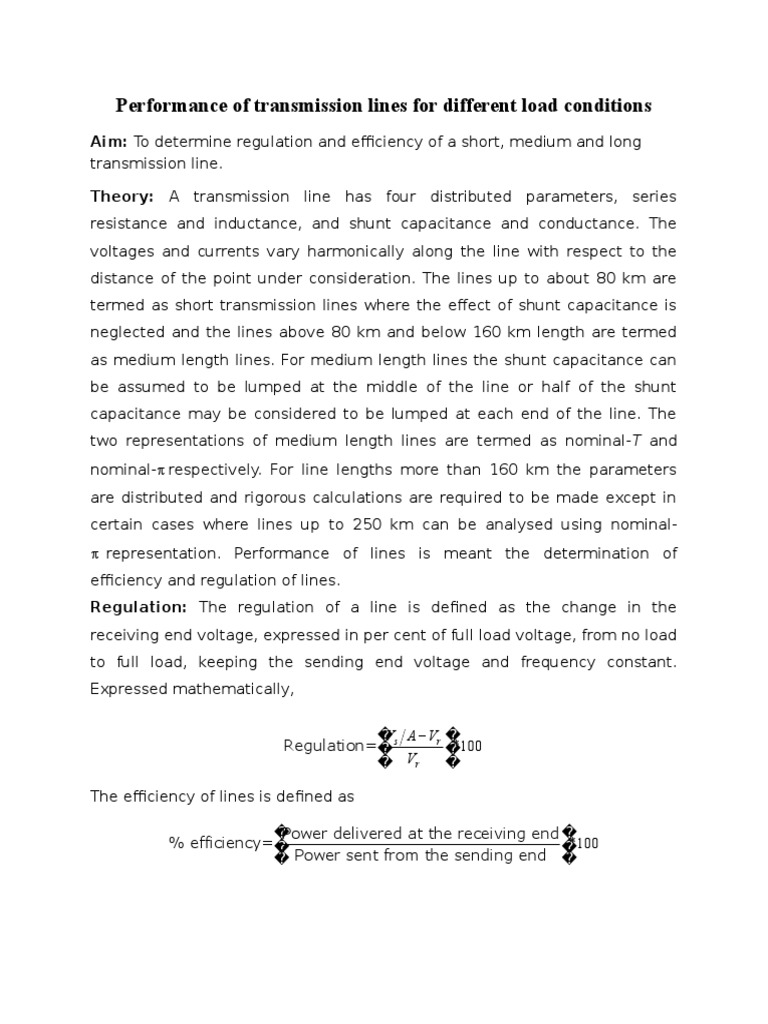 Performance of Transmission Lines | PDF | Transmission Line | Electric ...