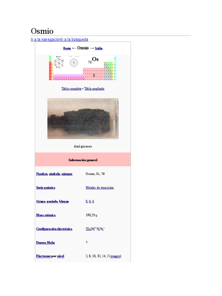 Propiedades y características del osmio | PDF | Metales preciosos ...