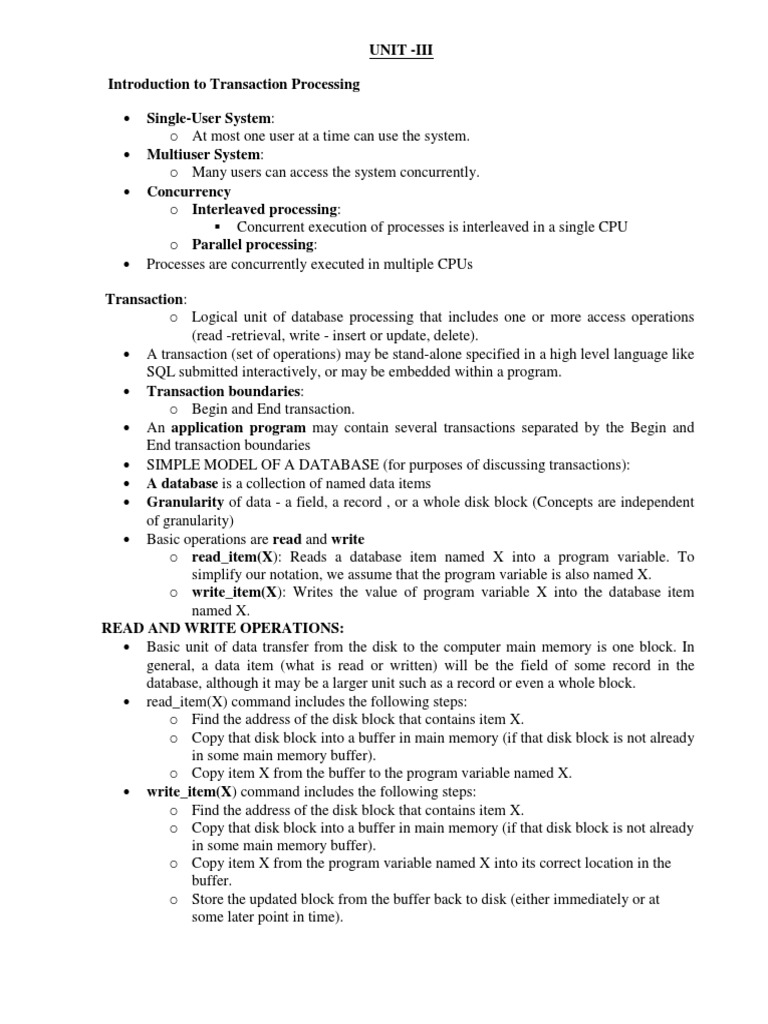 Unit Iii Pdf Database Transaction Synchronization