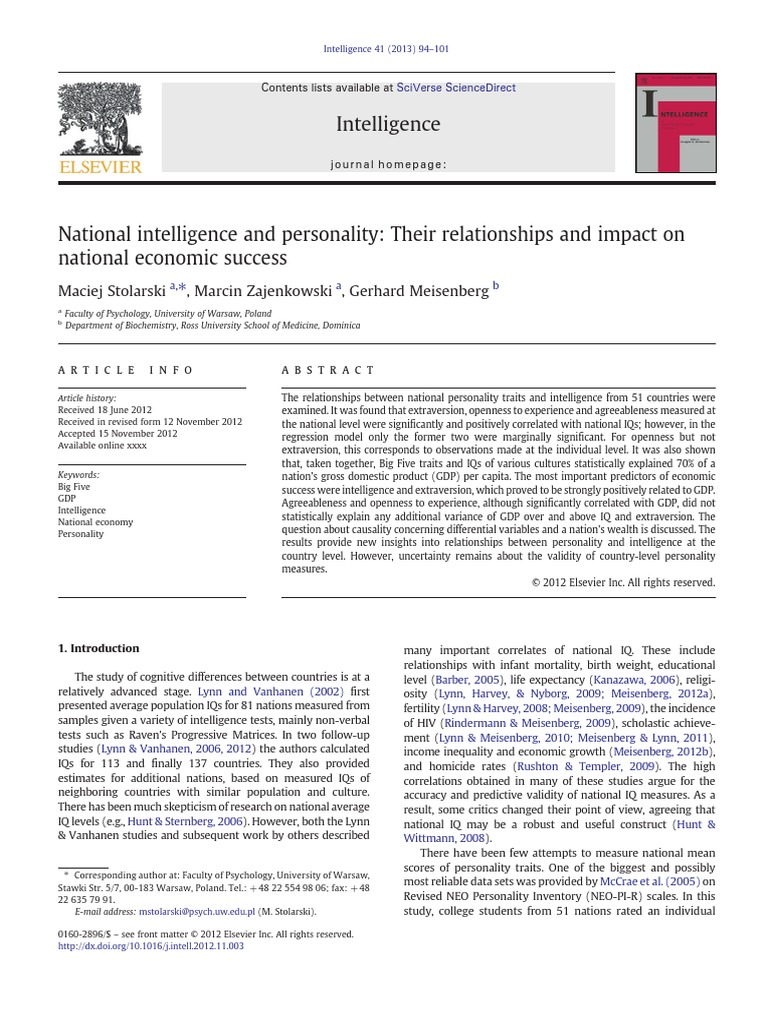 National Intelligence and Personality Their Relationships and Impact On ...