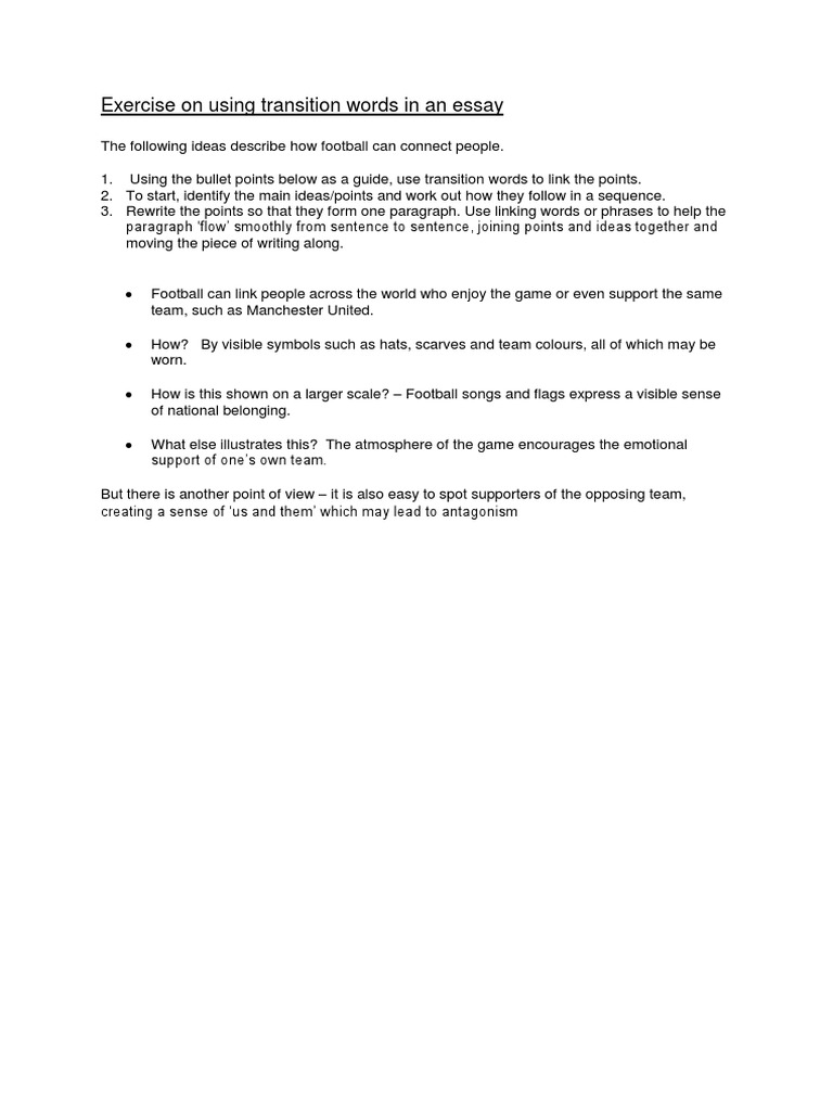 Exercise On Using Transition Words in An Essay | PDF