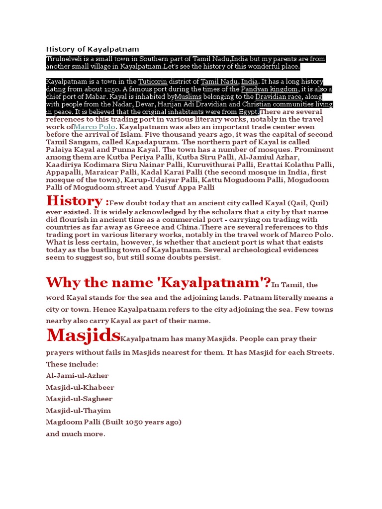 History of Kayalpatnam | PDF | United Arab Emirates | Websites