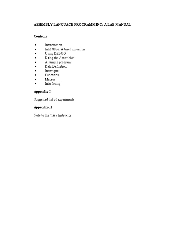 Assembly Lab Manual | PDF | Subroutine | Assembly Language