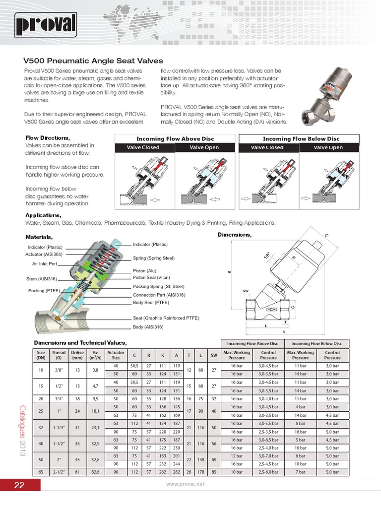 Proval V500 Series Angle Seat Valves | PDF | Valve | Mechanical Engineering