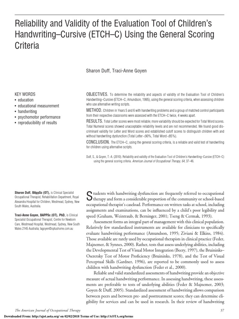 Reliability and Validity of the Evaluation Tool of Children’s ...