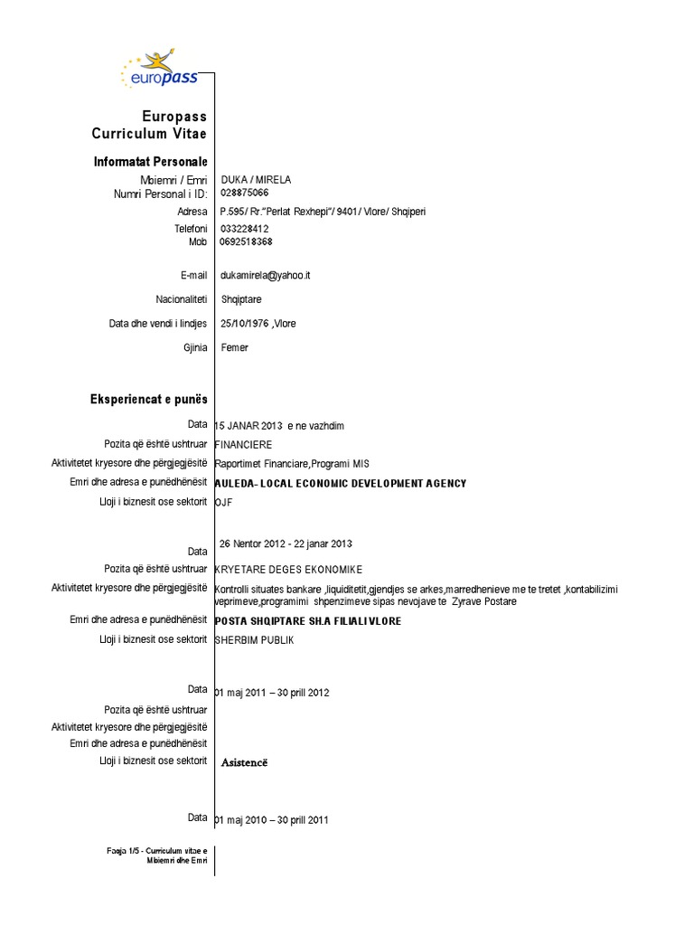 CV Europas Shqip | PDF