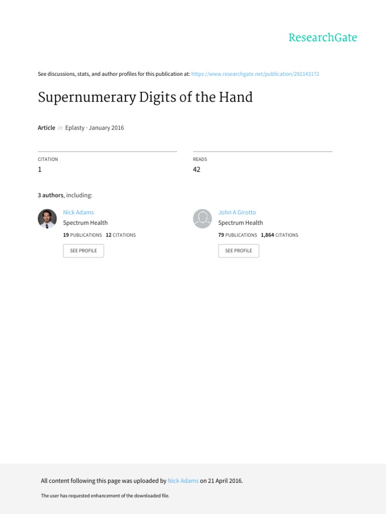 Supernumerary Digits of The Hand: Eplasty January 2016 | PDF ...