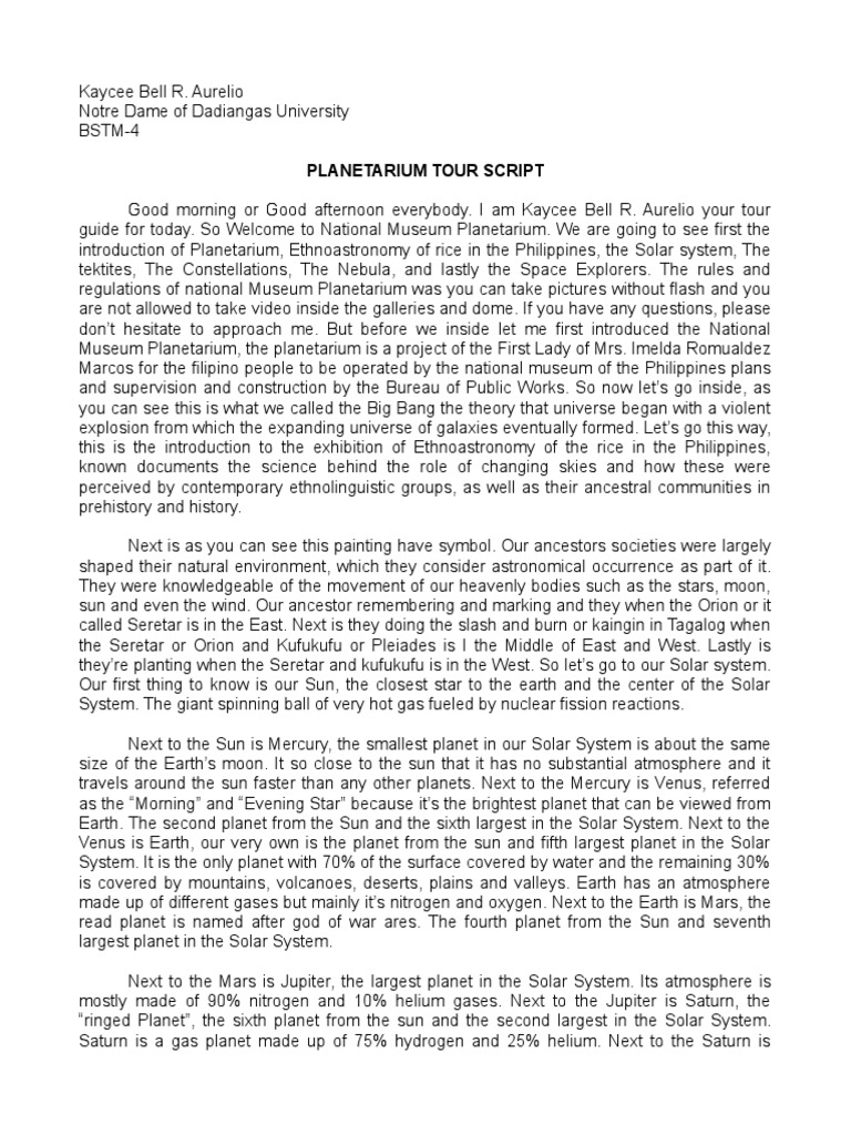 Tour Script (Aurelio) | PDF | Planets | Solar System