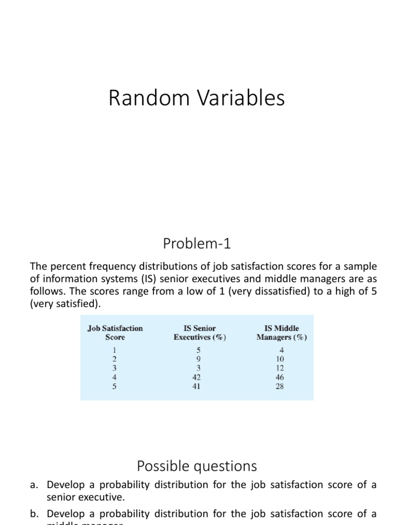 Random Variables | PDF | Job Satisfaction | Probability Distribution