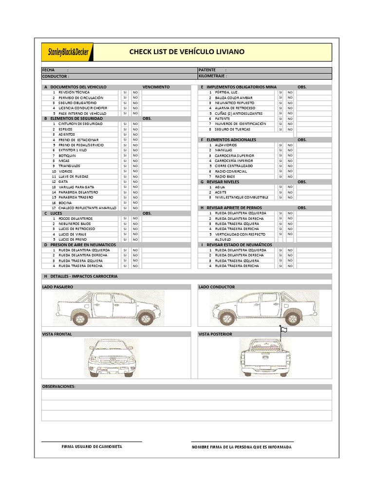 Check List de Vehículo Liviano ECS +D | PDF | Neumático | Estilos de ... Check List de Vehículo Liviano ECS +D | PDF | Neumático | Estilos de ...