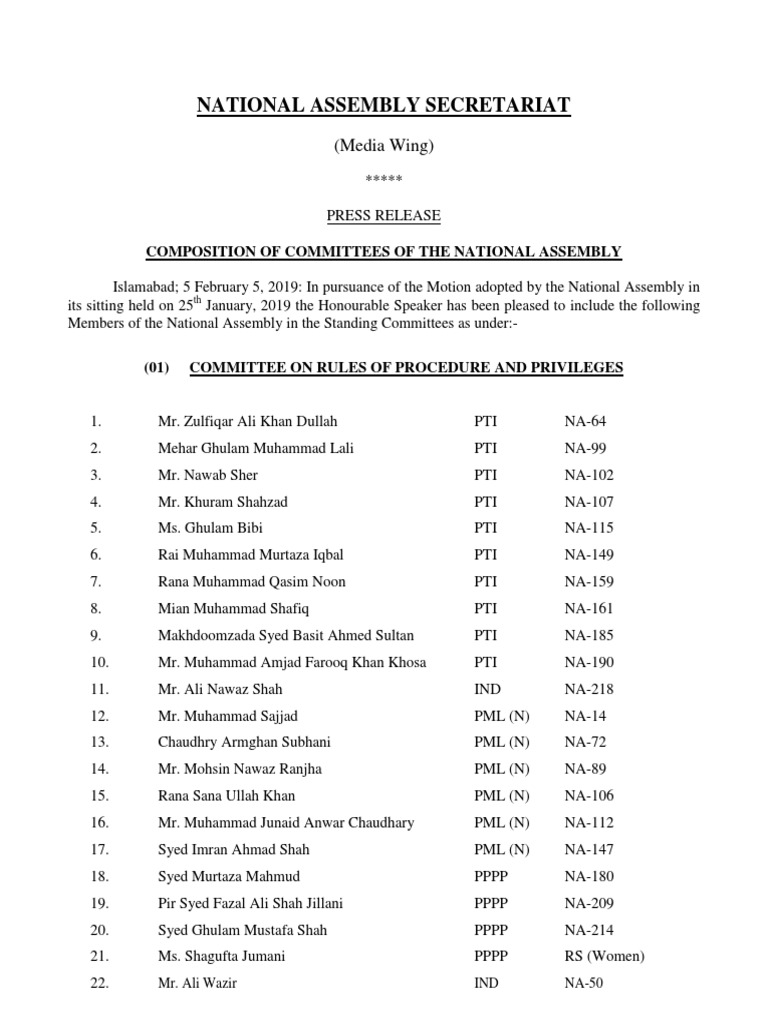 Composition of Standing Committees of The National Assembly | PDF