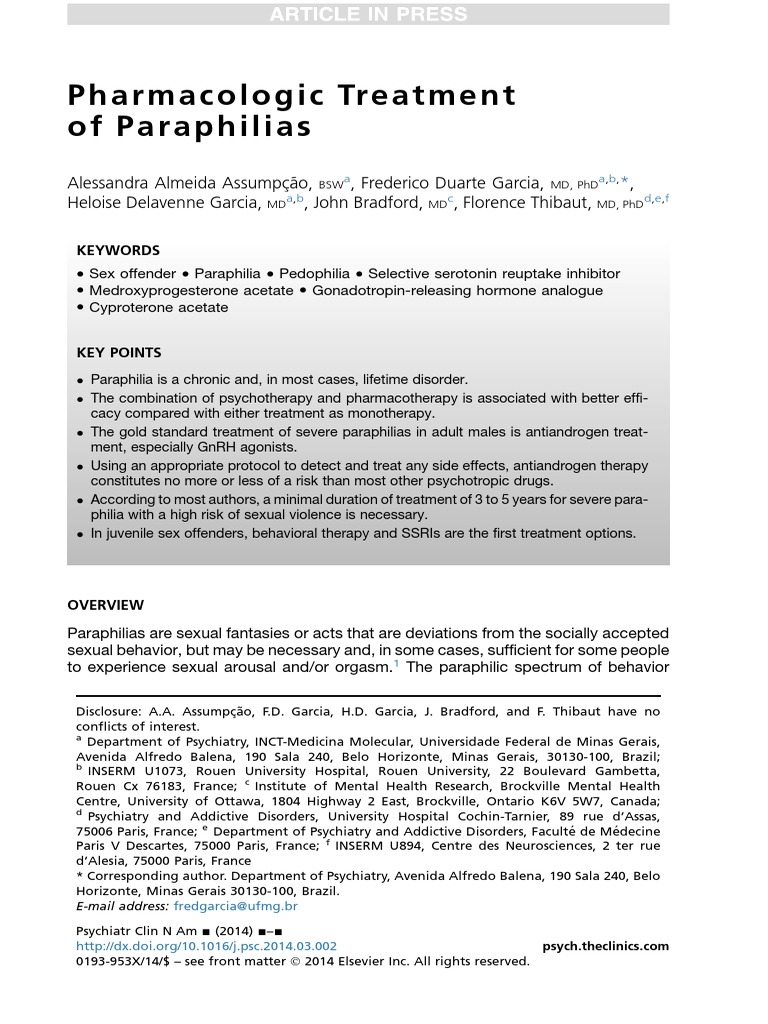 Pharmacologic Treatment of Paraphilias | PDF | Pedophilia | Selective ...